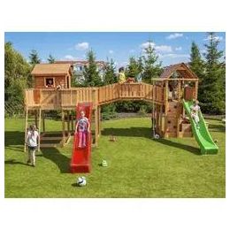 Spielturm Fungoo "MAXI SET JOYFUL CASTEL", rot (rot, gr&uuml;n), Spielt&uuml;rme, KinderB:700cm H:305cm T:575cm, Holz, Metall, Polyethylen, mit Schaukel & Rutsche, Klettererweiterung, Spielhaus, Sandkasten, B:700cm H:305cm T:575cm