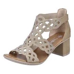 Sandalette Rieker, Damen, Gr. 38, beige, Nubuklederimitat, unifarben, Schuhe Sandalette, Sommerschuh, Schaftsandale, Urlaubschuh, Blockabsatz mit Glitzersteine