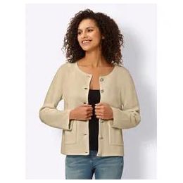 Strickjacke Heine, Damen, Gr. 44, beige (sand), 100% Baumwolle, unifarben, Strickjacken Strickjacke