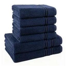 Handtuch Set HAMMETEX "6-teiliges Handtuch Set, 100% Baumwolle, Weich & Saugstark", blau (dunkelblau), 6 Stk., Frottier, Frottier, Obermaterial: 100% Baumwolle, Handtuch-Sets, mit Bord&uuml;re, einfarbig, weich