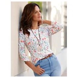 Print-Shirt Inspirationen "Print-Shirt", Damen, Gr. 48, rosa (ecru, flamingo, bedruckt), 95% Viskose, 5% Elasthan, bedruckt, gebl&uuml;mt, gemustert, mehrfarbig, Rundhals, Shirts