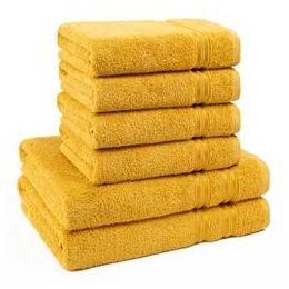 Handtuch Set HAMMETEX "6-teiliges Handtuch Set, 100% Baumwolle, Weich & Saugstark", gelb (senf), 6 Stk., Frottier, Frottier, Obermaterial: 100% Baumwolle, Handtuch-Sets, mit Bord&uuml;re, einfarbig, weich