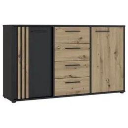 Sideboard FORTE "Cardigan", schwarz (schwarz, artisan eiche), B:142,6cm H:82,3cm T:34,3cm, Holzwerkstoff, Sideboards, Sideboard, Sideboard, 2 farbig, Stauraum, Schubkasten, Soft Close,Breite 142,6cm