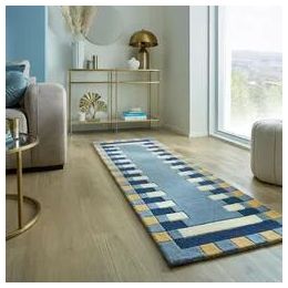 Wollteppich FLAIR RUGS "Kai Wool Border", blau, B:60cm H:10mm L:230cm, Wolle, Teppiche, Kai Wool Border L&auml;ufer Teppich