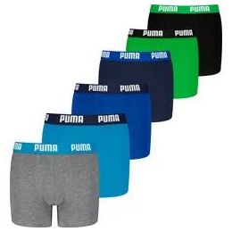 Boxershorts Puma "Puma BOYS EVERYDAY BASIC BOXERS 6P ECOM", Jungen, Gr. 146/152, gr&uuml;n (blau, gr&uuml;n), Obermaterial: 95% Baumwolle, 5% Elasthan, bedruckt, mehrfarbig, Unterhosen