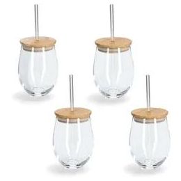 Gl&auml;ser-Set zeller PRESENT, transparent, B:9,2cm H:12,6cm &Oslash;:9,2cm, Bambus, Glas, Silikon, Trinkgef&auml;&szlig;e, 4-teilig, inkl. Trinkhalm, 500 ml