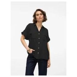 V&eacute;ro Moda Kurzarmbluse VERO MODA "VMBUMPY S/S SHIRT WVN GA NOOS", Damen, Gr. M, schwarz, Web, Obermaterial: 100% Viskose, unifarben, regular fit normal, V-Ausschnitt, mit Aufschlag, Blusen, Viskose, regular fit