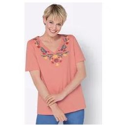 V-Shirt Classic Basics "Kurzarm-Shirt", Damen, Gr. 54, rosa (flamingo), 100% Baumwolle, gebl&uuml;mt, gemustert, mehrfarbig, V-Ausschnitt, Shirts