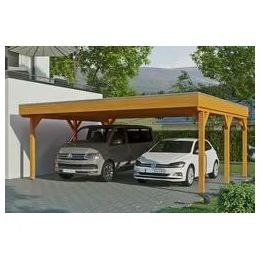 Skan Holz Doppelcarport SKANHOLZ "Grunewald", braun (hellbraun), B/H/T: 590cm x, Carports, mit EPDM-Dach