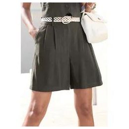 Bermudas Lascana, Damen, Gr. 46, N-Gr, gr&uuml;n (khaki), Web, Obermaterial: 85% Viskose, 15% Leinen, unifarben, figurumspielend ca. Mitte Oberschenkel, Hosen Bermudas, mit modischen Bundfalten, feminine Sommershorts, Webshorts, Topseller