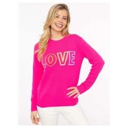 Kaschmirpullover Zwillingsherz "LOVE" wording", Damen, Gr. L, rosa (neonpink), Strick, Obermaterial: 100% Kaschmir, bequem h&uuml;ftbedeckend, Rundhals, gerader Abschluss, Pullover, Rundhals, mit LOVE Aufschrift in Neonfarbe