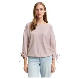3/4-Arm-Shirt Tom Tailor DENIM, Damen, Gr. XL (42), wei&szlig; (small dusty rose wei&szlig; stripe), Single Jersey, Obermaterial: 58% Viskose, 38% Polyester, 4% Elasthan, gestreift, loose fit normal, Rundhals, verstellbar mit Bindeband, Shirts 3/4-Arm-Shirt, in feiner Rippoptik
