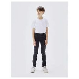 Stretch-Jeans name it "NKMPETE DNMTONSONS", Jungen, Gr. 170, N-Gr, schwarz (schwarz, denim), Denim/Jeans, Obermaterial: 74% Baumwolle, 24% Polyester, 1% Elasthan, 1% Viskose, Abriebeffekte, skinny fit normal, Jeans
