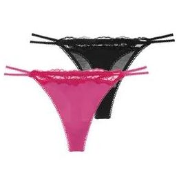 Tanga Dorina "Origins Shiny Micro", Damen, Gr. M, pink, schwarz, Spitze, Obermaterial: 74% Polyamid, 26% Elasthan, eng, Unterhosen Tanga, mit Spitze, mit Logo, gl&auml;nzend, bequem, weich, elastisch