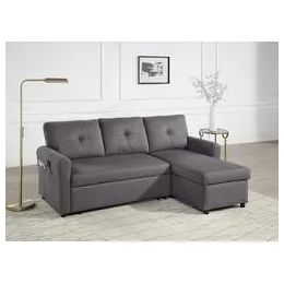 Schlafsofa "Gustavo L-Form, B: 199 cm", grau (dunkelgrau), B:199cm H:82cm T:127cm, 100% PES, ATLANTIC HOME COLLECTION, Sofas, Schlafsofa, mit Bettfunktion, Bettkasten & seitlichen Taschen
