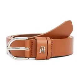 Lederg&uuml;rtel Tommy Hilfiger "ESSENTIAL EFFORTLESS 2.5 cm breit SILVER", Damen, Gr. 80, braun (cognac), Rindsleder, unifarben, G&uuml;rtel Lederg&uuml;rtel, Einfachdornschlie&szlig;e, Metallemblem