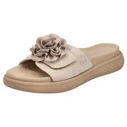 Pantolette Rieker, Damen, Gr. 39, beige (hellbeige), Nubuklederimitat, Textil, unifarben, Schuhe Pantolette, Sommerschuh, Hausschuh, Strandschuh mit bequemem Fu&szlig;bett, Topseller