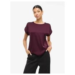 Kurzarmshirt Vila "VIELLETTE S/S SATIN TOP - NOOS", Damen, Gr. 40, lila (fig), Satin, Obermaterial: 100% Polyester, unifarben, regular fit normal, Rundhals, mit Umschlag, Shirts, Kunstfaser, regular fit
