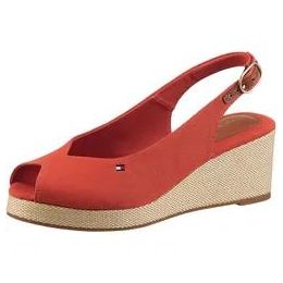 Keilsandalette Tommy Hilfiger "FLAG MID WEDGE ESPAD SLINGBACK", Damen, Gr. 40, rot (coralle), Leder, Textil, Schuhe, Plateau, Sommerschuh, Riemchensandale mit verstellbarer Schnalle