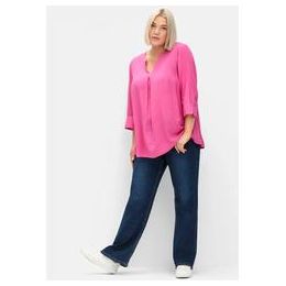 Longbluse sheego, Damen, Gr. 46, pink (fuchsia), 100% Viskose, unifarben, V-Ausschnitt, Blusen Longbluse