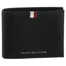 Geldb&ouml;rse Tommy Hilfiger "TH PREM LEA MINI CC WALLET", Damen, schwarz, Leder, unifarben, Kleinlederwaren, Unisex Geldbeutel, Portemonnaie mit Logo-Schriftzug und Logoflag
