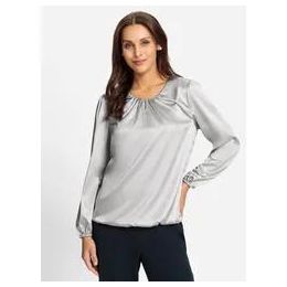 Satinbluse Lady, Damen, Gr. 42, grau (hellgrau), 97% Polyester, 3% Elasthan, unifarben, Rundhals, Blusen
