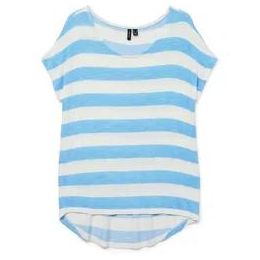 V&eacute;ro Moda Kurzarmshirt VERO MODA "VMWIDE STRIPE SL TOP GA JRS NOOS", Damen, Gr. M, azure blau stripes:snow wei&szlig;, Jersey, Obermaterial: 96% Viskose, 4% Elasthan, gestreift, regular fit normal, Rundhals, Shirts, Viskosemischung