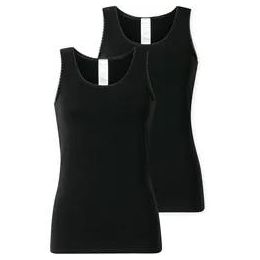 Unterhemd Schiesser "Modern Multipacks", Damen, Gr. 38, N-Gr, schwarz, Single Jersey, Obermaterial: 95% Baumwolle, 5% Elasthan, k&ouml;rpernah, Rundhals, Unterhemden Unterhemd, mit schmalem Spitzenband, Single Jersey, bequem