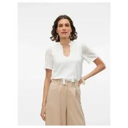 V&eacute;ro Moda Spitzenshirt VERO MODA "VMHONEY LACE S/S TASSEL TOP WVN GA", Damen, Gr. XS, wei&szlig; (snow wei&szlig; pattern:original lace), Web, Obermaterial: 75% Baumwolle, 25% Nylon, unifarben, regular fit, Rundhals, Shirts