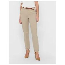 Chinohose Only "ONLBIANA &ndash; Chinohose mit G&uuml;rtel und Umschlagsaum", Damen, Gr. 36 (S), N-Gr, braun (humus), Web, Obermaterial: 98% Baumwolle, 2% Elasthan, unifarben, slim fit kn&ouml;chellang, Hosen Chinohose, slim fit, modisch, Web, Baumwollmischung