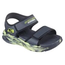 Sandale Skechers "SOLA GLOW SANDAL", Jungen, Gr. 27, schwarz (dunkelgrau, schwarz, hellgelb), Lederimitat, kontrastfarbene Details, Schuhe Sandale, Sandale mit Klettverschluss+Blinkfunk., Gr&ouml;&szlig;enschablone zum Download