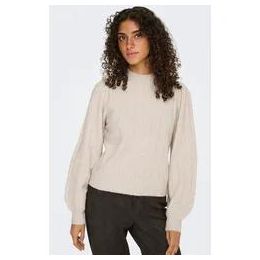 Strickpullover Only "ONLFIRENZE LS HIGHNECK PULLOVER KNT NCA", Damen, Gr. XL, beige (wei&szlig;cap gray detail:with melange), Strick, Obermaterial: 52% Polyester, 41% Polyacryl, 4% Wolle, 3% Elasthan, meliert, regular fit, Rippb&uuml;ndchen, Pullover Strickpullover