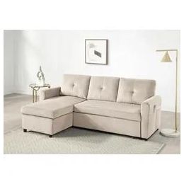 Schlafsofa "Gustavo L-Form, B: 199 cm", beige (creme, wei&szlig;), B:199cm H:82cm T:127cm, 100% PES, ATLANTIC HOME COLLECTION, Sofas, Schlafsofa, mit Bettfunktion, Bettkasten & seitlichen Taschen