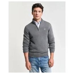 Troyer Gant "CASUAL COTTON HALF ZIP", Herren, Gr. XXL, grau (dunkelgrau melange), Strick, Obermaterial: 100% Baumwolle, regular fit h&uuml;ftlang, hoch geschlossener Ausschnitt, elastischer Bund, Pullover Troyer, mit grafischer Logostickerei auf der Brust