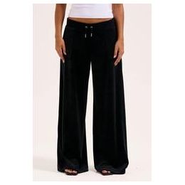 Sweathose Juicy Couture "WIDE LEG JOGGER WITH JC EMBROIDERY Damen", Damen, Gr. L, EURO-Gr&ouml;&szlig;en, schwarz, Samt, 95% Polyester, 5% Elasthan, Hosen Sweathose, Trainingshose Damen, Sweathose, Velour, Jogginghose mit Glitzer, Sale