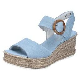 Keilsandalette Rieker, Damen, Gr. 41, blau (jeansblau), Textil, Schuhe, Sommerschuh, Plateausandale, Urlaubschuh mit Klettverschluss