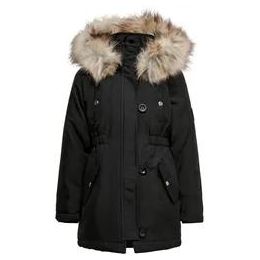 Winterjacke KIDS Only "KOGIRIS FUR PARKA OTW", M&auml;dchen, Gr. 140, schwarz, Web, Obermaterial: 100% Polyester, unifarben, bequem Po-bedeckend, abgesteppte Kante mit Windstopper, Jacken Winterjacke, mit elastischem Taillengummi