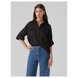 V&eacute;ro Moda Kurzarmbluse VERO MODA "VMFABIANA 3/4 SHIRT VMA NOOS", Damen, Gr. L, schwarz, Web, Obermaterial: 100% Polyester, unifarben, relaxed fit h&uuml;ftbedeckend, Blusen