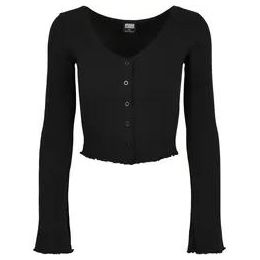 Langarmshirt Urban Classics "Urban Classics Damen Ladies Cropped Rib Cardigan", M&auml;dchen, Gr. XXL, schwarz, 97% Baumwolle, 3% Elasthan, unifarben, slim fit, V-Ausschnitt, Shirts Langarmshirt