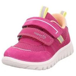 Sneaker Superfit "SPORT7 MINI WMS: mittel", M&auml;dchen, Gr. 28, pink, orange, Lederimitat, Textil, Veloursleder, unifarben mit Farbeinsatz, Schuhe Sneaker, Klettschuh, in WMS: Weite mittel, Gr&ouml;&szlig;enschablone zum Download