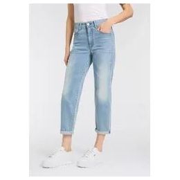 Tapered-fit-Jeans Herrlicher "Gila HI Tap Denim", Damen, Gr. 33, N-Gr, waterway, Denim/Jeans, Obermaterial: 98% Baumwolle, 2% Elasthan, Jeans, mit seitlichem Keileinsatz