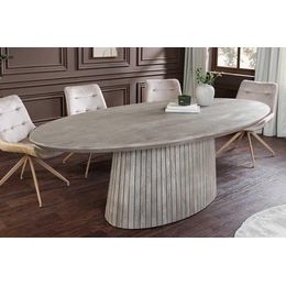 Riess Ambiente Ovaler Esstisch ART DECO 220cm smoke grau massives Mangoholz mit S&auml;ulenfu&szlig; Riess-Ambiente Esszimmertisch Landhaus Skandinavisch