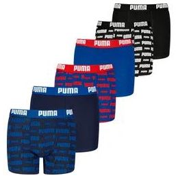 Boxershorts Puma "Puma BOYS EVERYDAY LOGO PRINT BOXERS 6P ECOM", Jungen, Gr. 122/128, bunt (blau, rot, schwarz), Obermaterial: 95% Baumwolle, 5% Elasthan, bedruckt, mehrfarbig, eng, Unterhosen, mit kontrastreichem Alloverprint