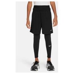 Leggings Nike "B NP DF TIGHT 24", Jungen, Gr. XS (116/122), N-Gr, schwarz, schwarz, wei&szlig;, Obermaterial: 90% Polyester, 10% Elasthan, Hosen Leggings, mit verst&auml;rkten Kniebereichen, sportlicher Stil