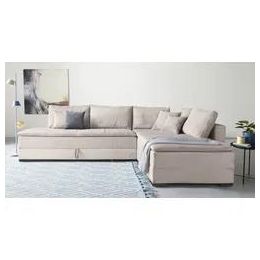 Ecksofa Home Affaire "Night & Day L-Form, B: 321 cm, mit Dauer-Schlaffunktion 180x200 cm", beige, B:321cm T:218cm, 100% Polyester, Sofas, Ecksofa, Bettfunktion, Bettkasten, Topper & 3 Zierkissen, Boxspringbett in Cord, Topseller