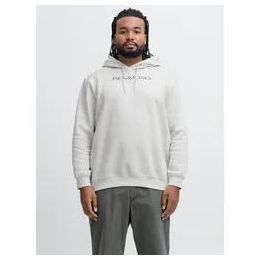 Jack & Jones PlusSize Kapuzensweatshirt "JORBILLYBURG SWEAT HOOD FST PLS", Herren, Gr. 6XL, wei&szlig; (hellwei&szlig; detail:melange), angeraute Sweatware, Obermaterial: 60% Baumwolle, 40% Polyester, JACK & JONES PLUSSIZE, meliert, regular fit normal, Rippb&uuml;ndchen, Sweatshirts