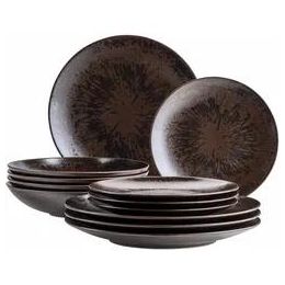 M&auml;ser Tafelservice M&Auml;SER "METALLIC BRONZE, aus Keramik", braun (braun, schwarz), 12 Stk., Keramik, Geschirr-Sets, Tafelservice, Teller Set, Geschirr-Set, Service