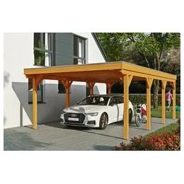 Skan Holz Einzelcarport SKANHOLZ "Grunewald", braun (hellbraun), B/H/T: 395cm x, Carports, mit Aluminiumdach