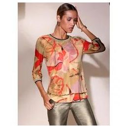 CR&Eacute;ATION L Print-Shirt CREATION L "Mesh-Shirt", Damen, Gr. 52, beige (beige, apricot, bedruckt), 95% Viskose, 5% Elasthan, Netzware:4% Elasthan, 96% Polyester, bedruckt, gemustert, mehrfarbig, Rundhals, Shirts