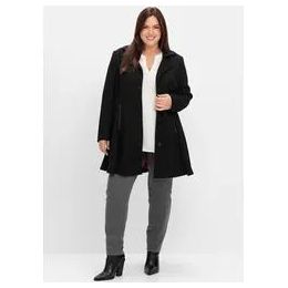 Kurzmantel sheego, Damen, Gr. 44, schwarz, 65% Polyester, 33% Viskose, 2% Elasthan, unifarben, unifarben mit Farbeinsatz, unifarben mit Farbeins&auml;tzen, M&auml;ntel Kurzmantel
